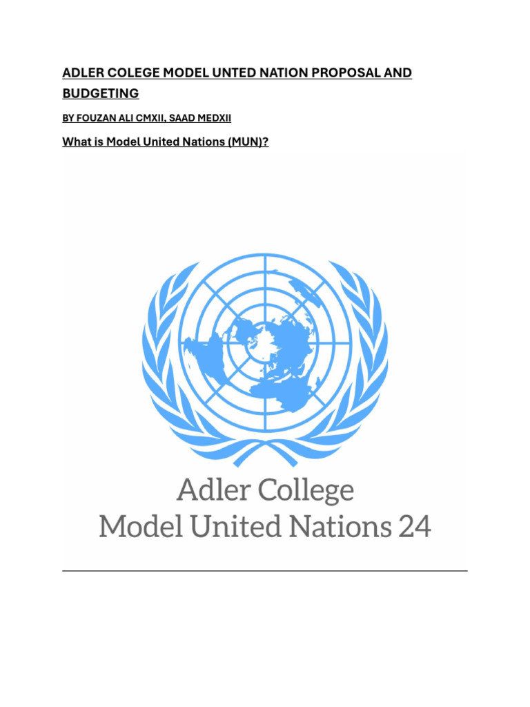 Adler Colege Model Unted Nation Propsal and Budgeting Final 3 | PDF ...