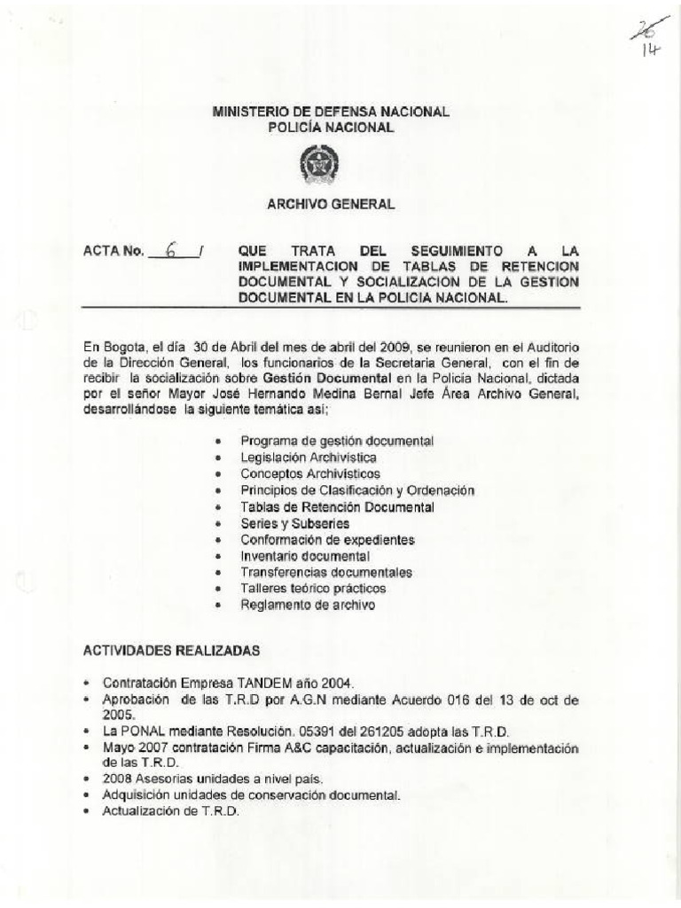 Acta 06 Actualizacion TRD 2009 | PDF