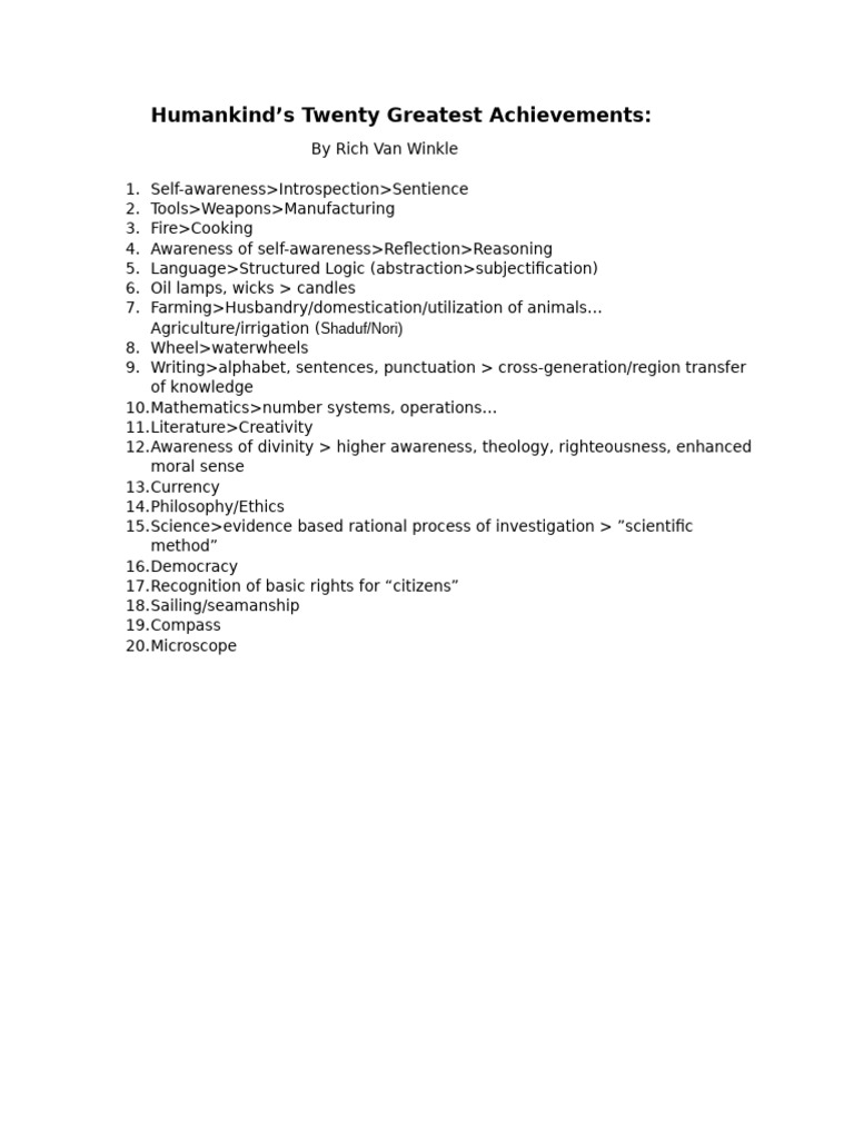 Humankind's Twenty Greatest Achievements | PDF