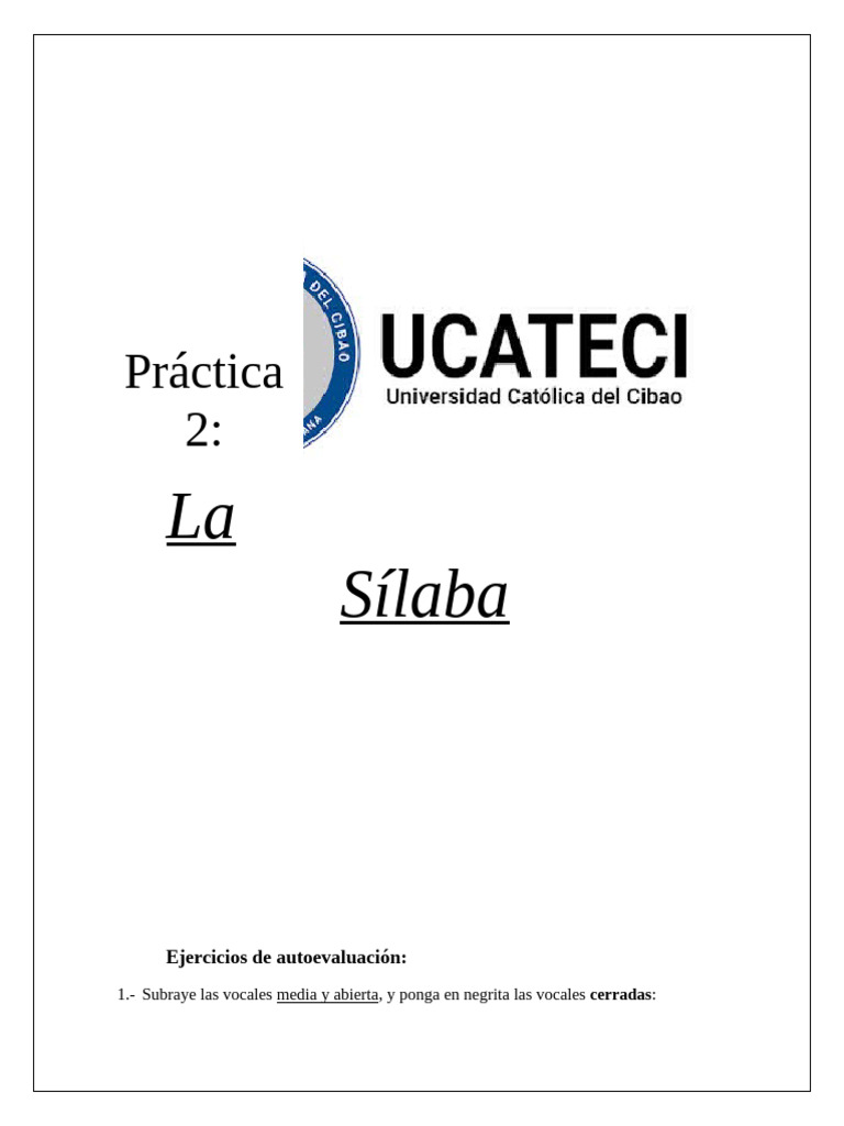 Ejercicios de Evaluación La Silaba | PDF | Sílaba | Fonética