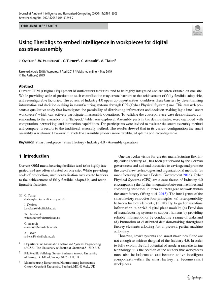 Using Therbligs To Embed Intelligence in Workpieces | PDF | Radio ...