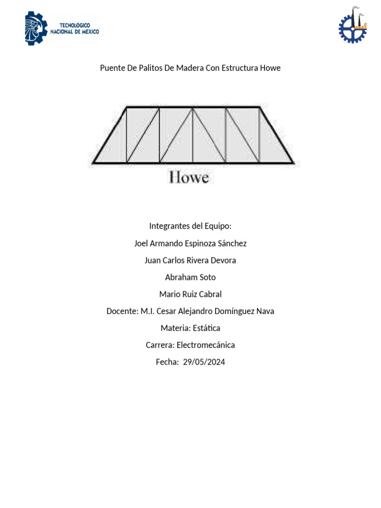 Puente De Palitos De Madera Con Estructura Howe | PDF | Rigidez