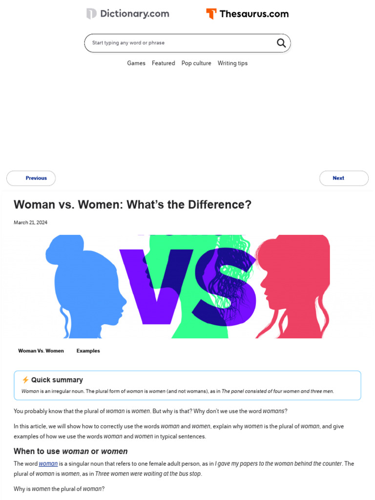 Understanding Woman vs. Women | PDF | Plural | Grammatical Number