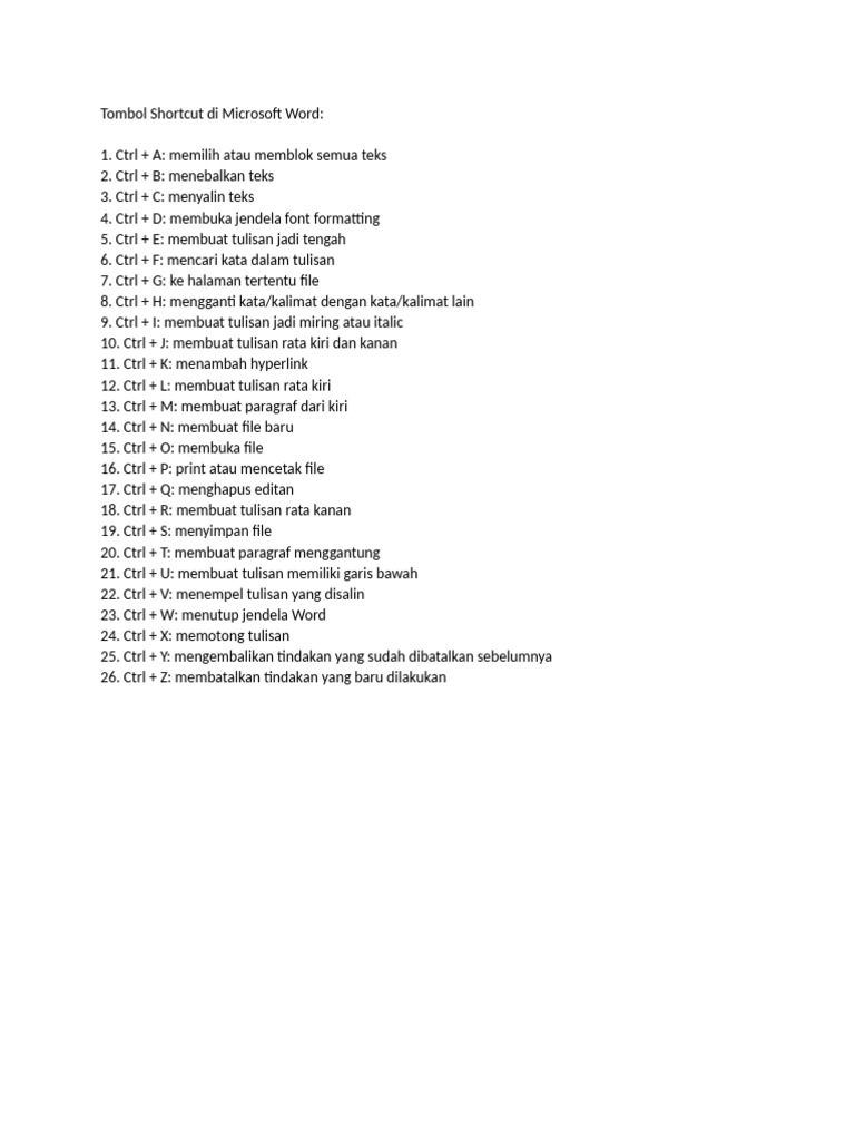 Tombol Shortcut Di Microsoft Word | PDF