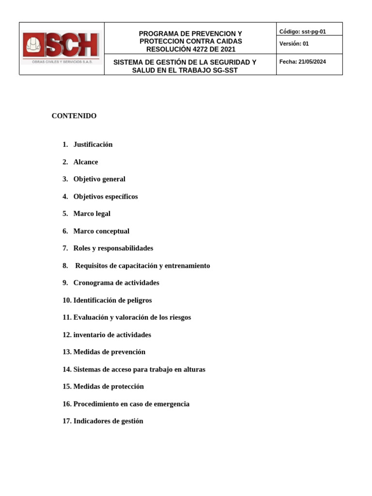 Programa Protección Caídas Resolución 4272 | PDF | Valores