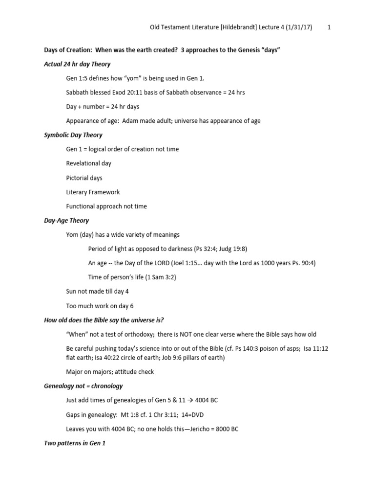 OTLit Lecture04 Genesis1 Image StudentNotes | PDF | Genesis Creation ...