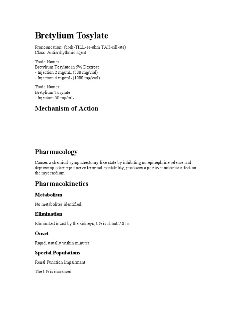 Bretylium | PDF | Cardiac Arrhythmia | Medical Treatments