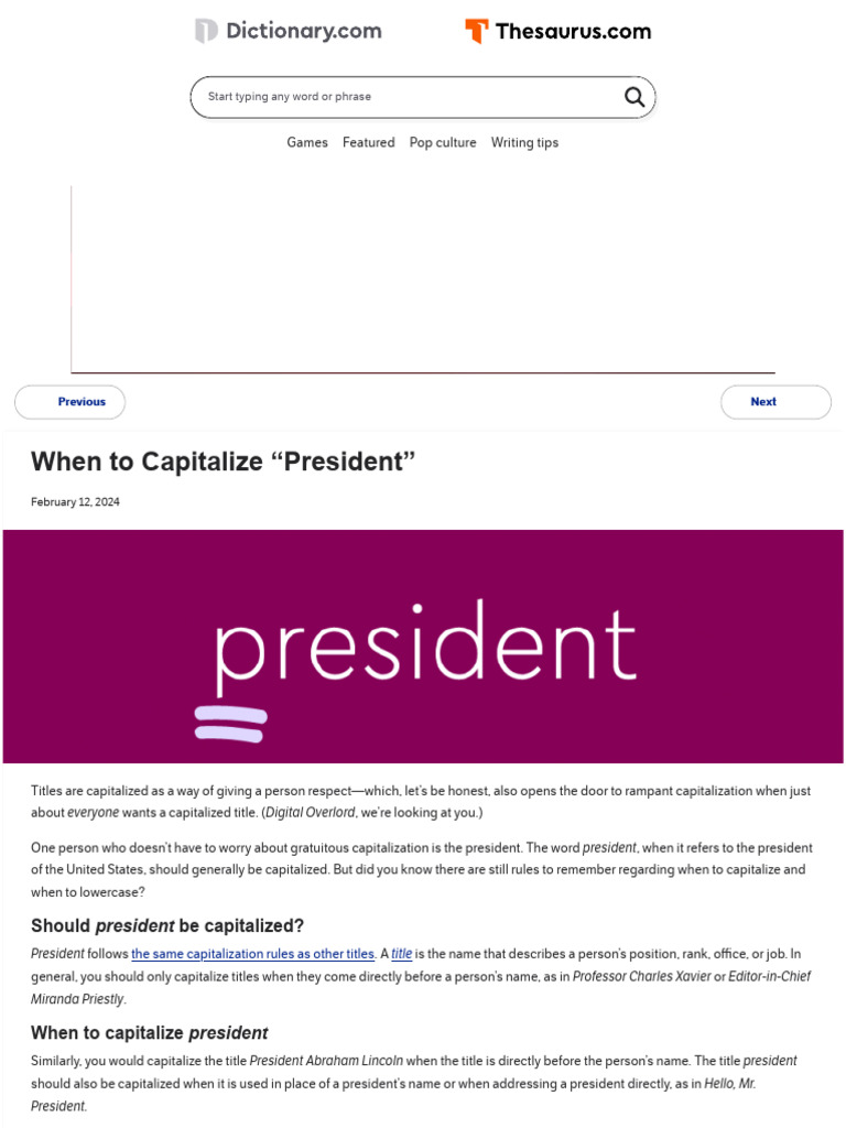 When To Capitalize - President | PDF | Presidencies | Presidency Of The ...