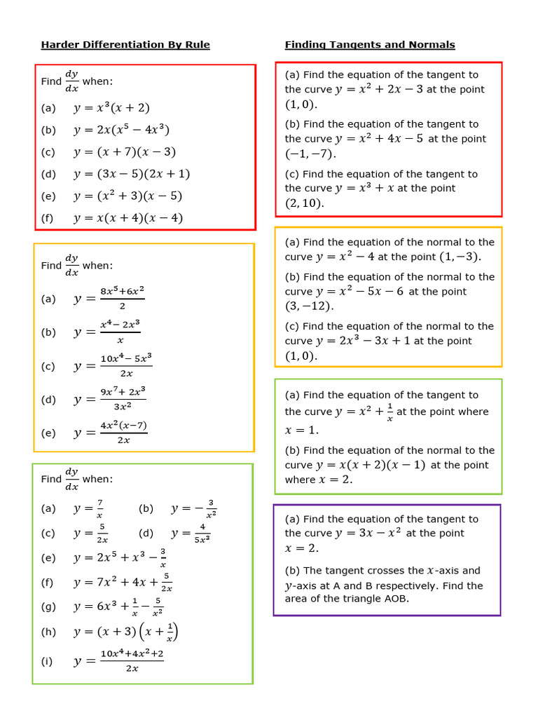 Y11 08.01 Differentiation Practice | PDF | Tangent | Elementary Geometry