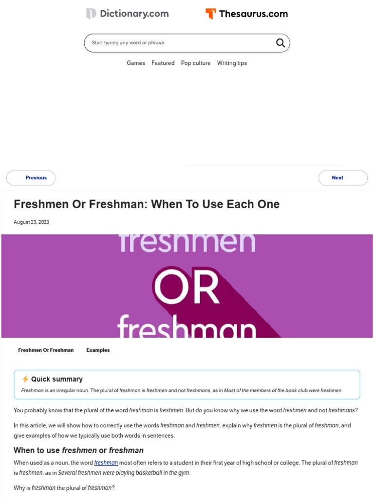 Freshmen or Freshman - When To Use Each One | PDF | Plural | Word