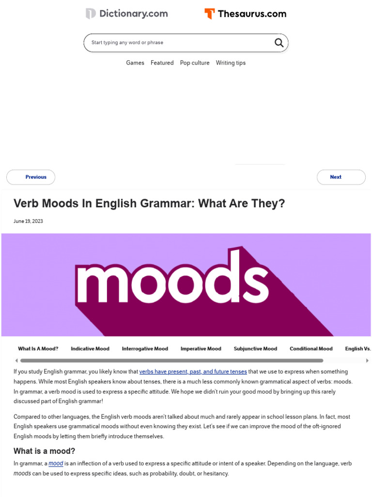 Verb Moods in English Grammar - What Are They | PDF | Verb | Semantic Units