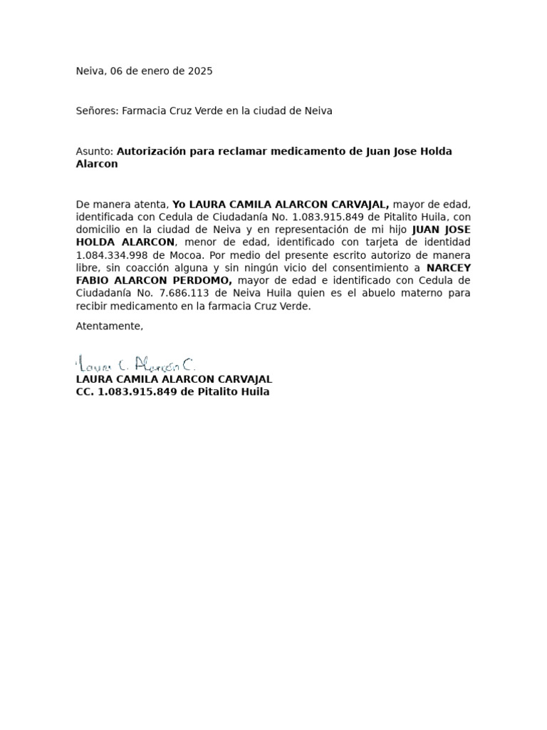 Autorización para Reclamar Medicamento | PDF