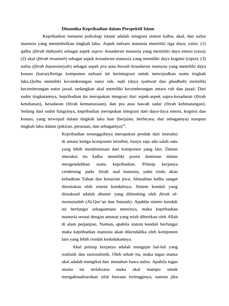 Dinamika Kepribadian dalam Perspektif Islam | PDF