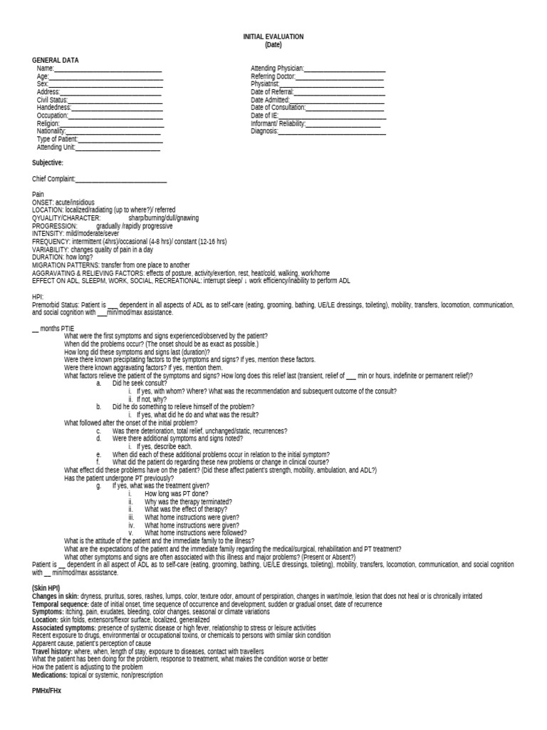 Format Initial Evaluation SOAP | PDF | Anatomical Terms Of Motion | Elbow