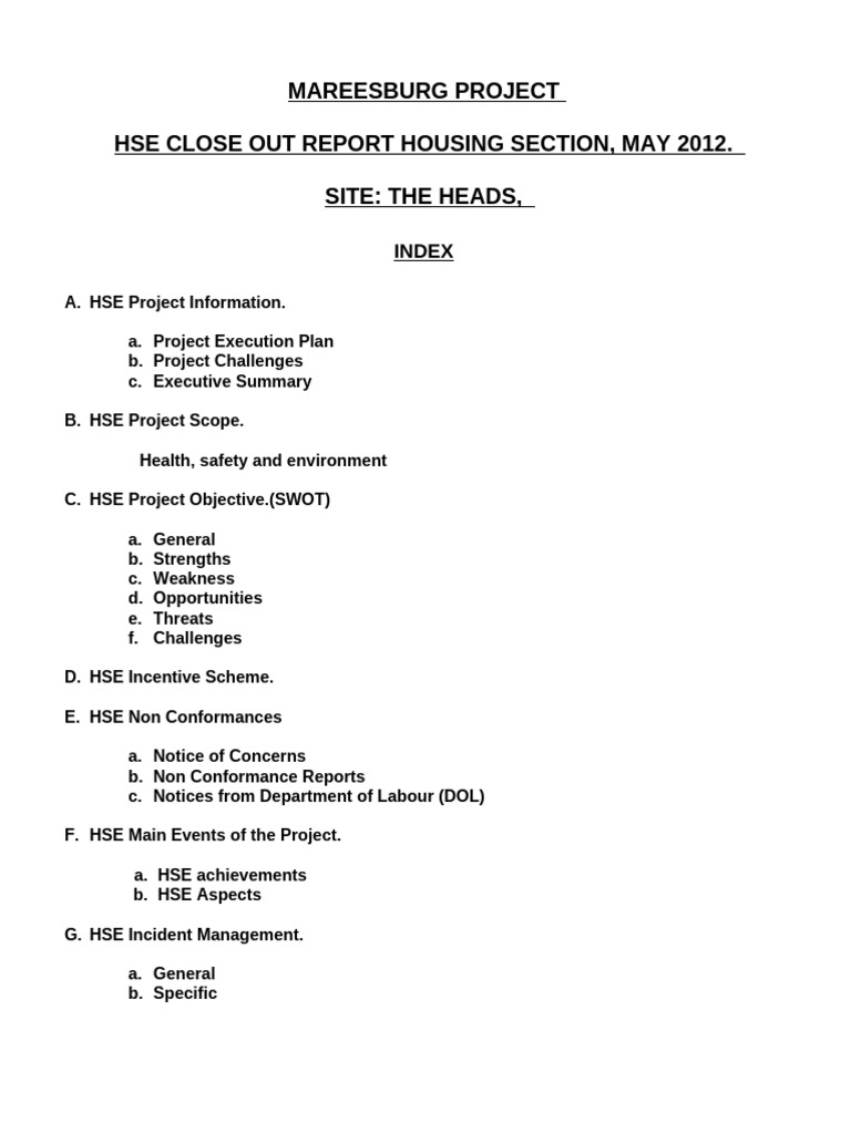 SSI Close Out Report The Heads May 2012 | PDF | Safety | Occupational ...