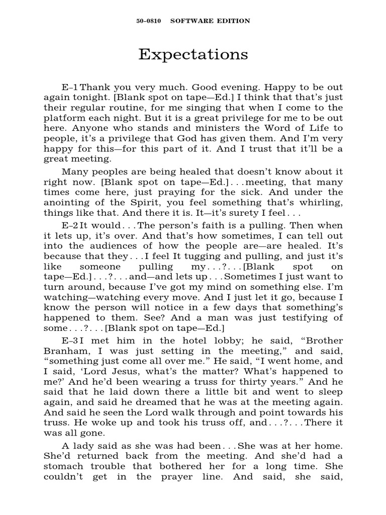 50-0810 Expectations | PDF | Spiritual Gift | Logos (Christianity)