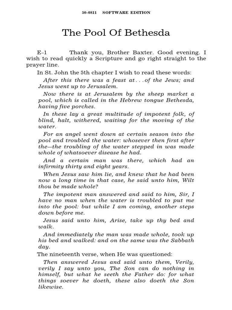 50-0811 The Pool of Bethesda | PDF | God The Father | Jesus