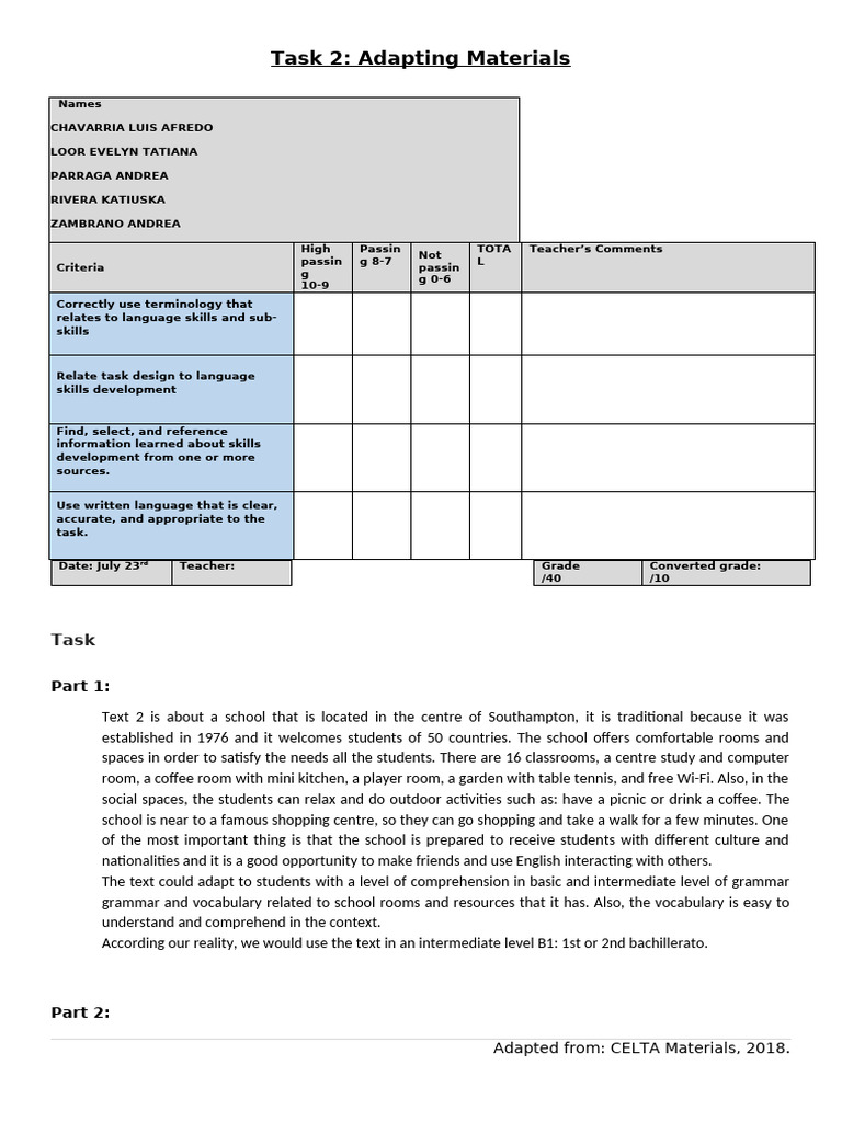 GROUP 5 -Task 2 - Adapting Materials. | PDF | Vocabulary | Verb