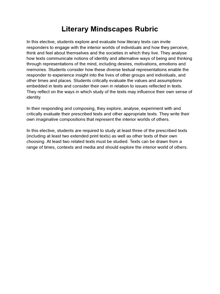 Literary Mindscapes Rubric | PDF