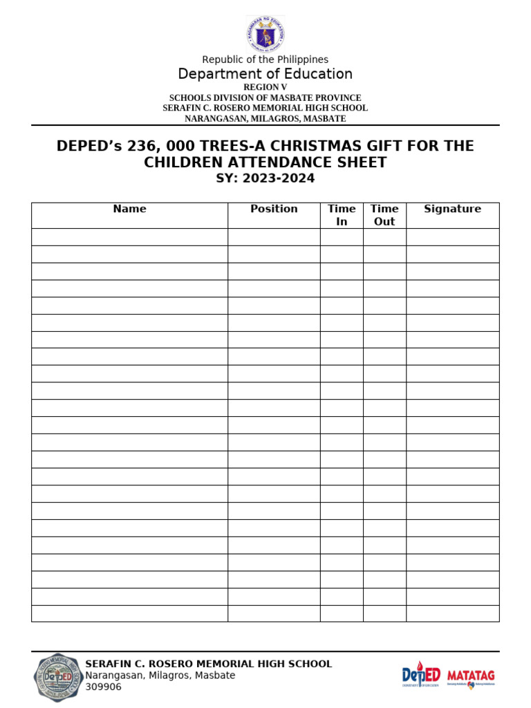 Tree Planting Attendance Sheet | PDF