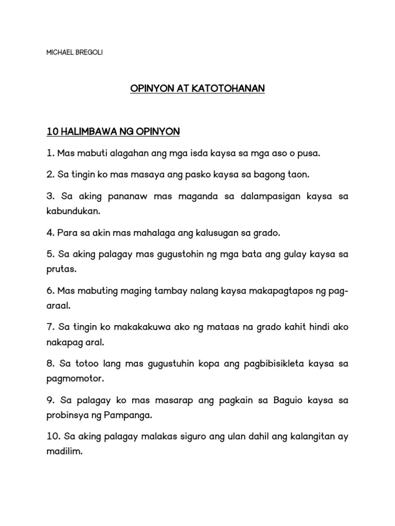Michael Bregoli-Opinyon at Katotohanan | PDF