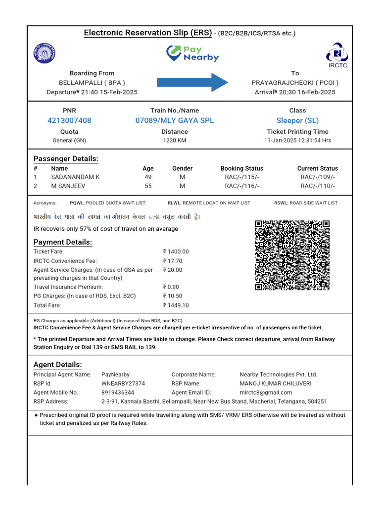 Bellampalli Railway Station Code BPA | PDF | Identity Document