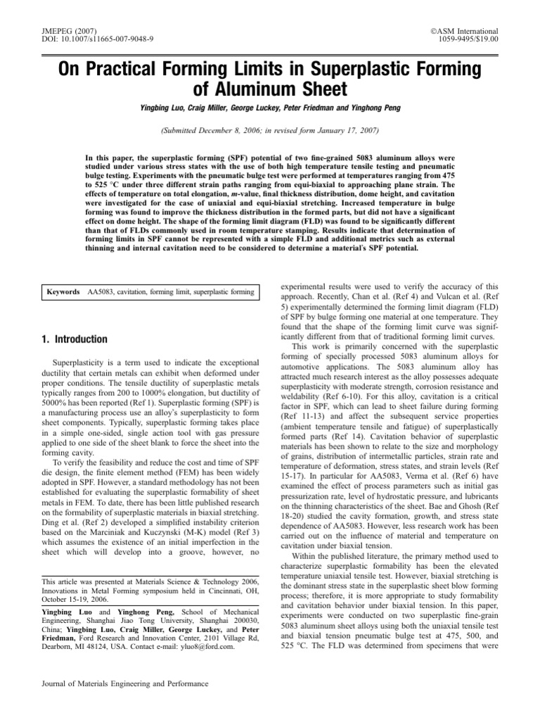 On Pratical Forming Limits in Superplastics | PDF | Deformation ...