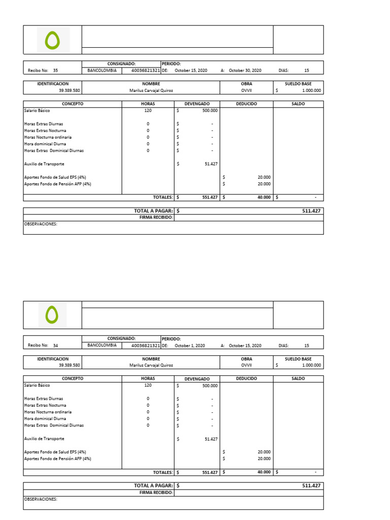 Formato Nomina-2020 | PDF | Pensión | Relaciones Industriales