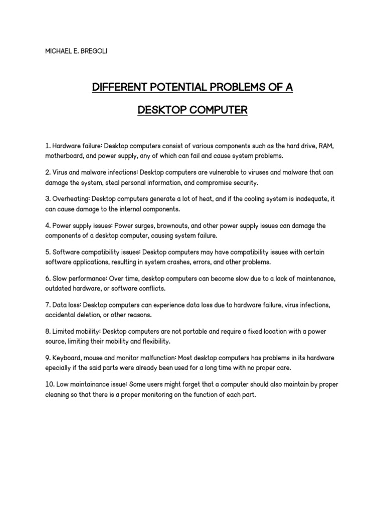 Potential Problems of Desktop Computer - Michael Bregoli | PDF
