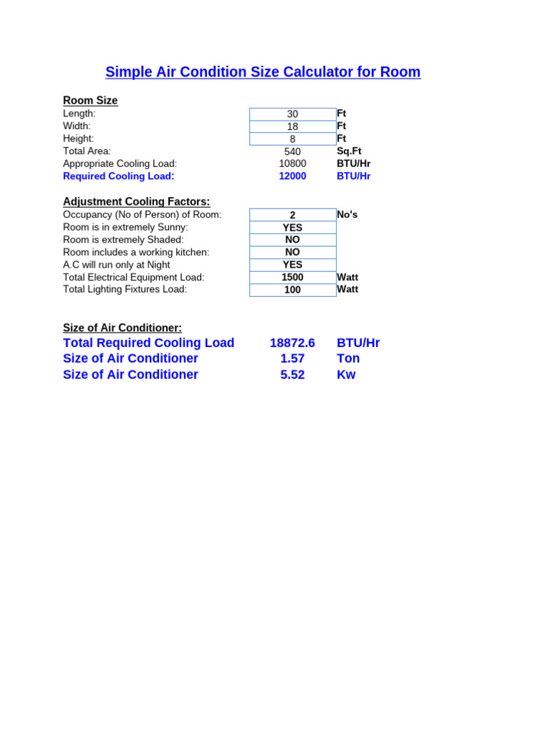 (4) Air Condition Size Calculator (1.8.23) | PDF | Air Conditioning ...