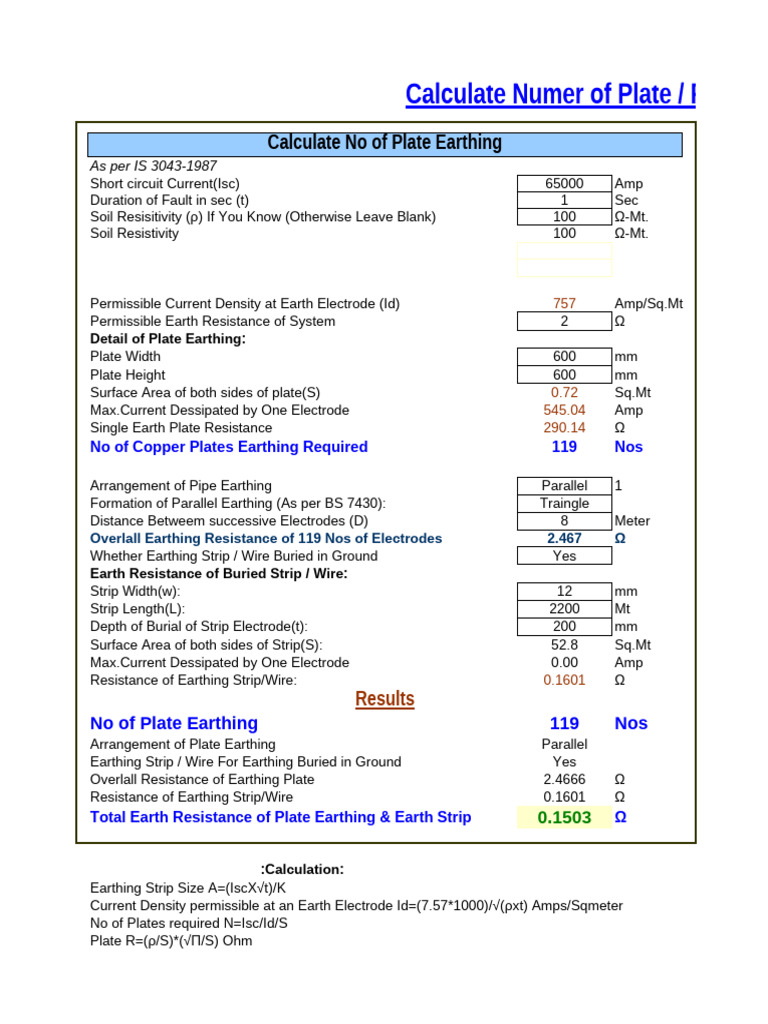Plate and Pipe Earthing Calculations | PDF | Sand | Building Engineering