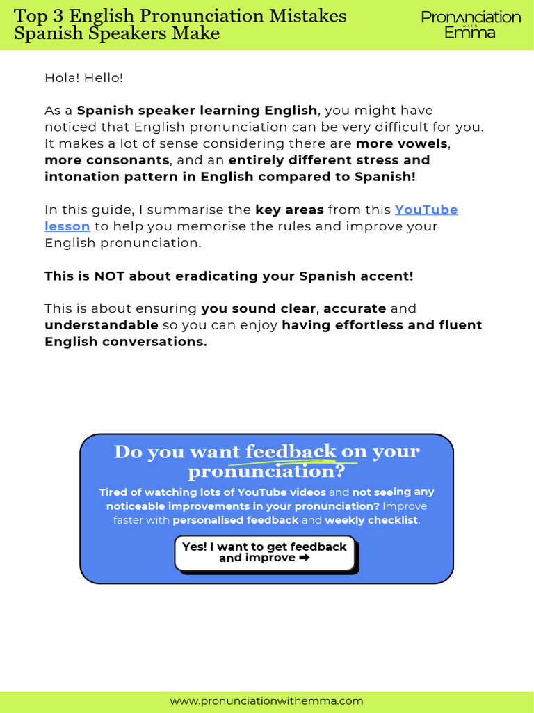 English Pronunciation Mistakes Spanish Speakers | PDF | English ...