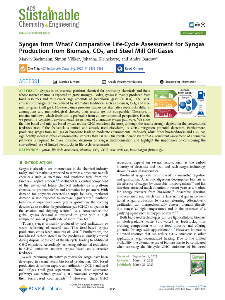 Bachmann Et Al 2023 Syngas From What Comparative Life Cycle Assessment For Syngas Production ...