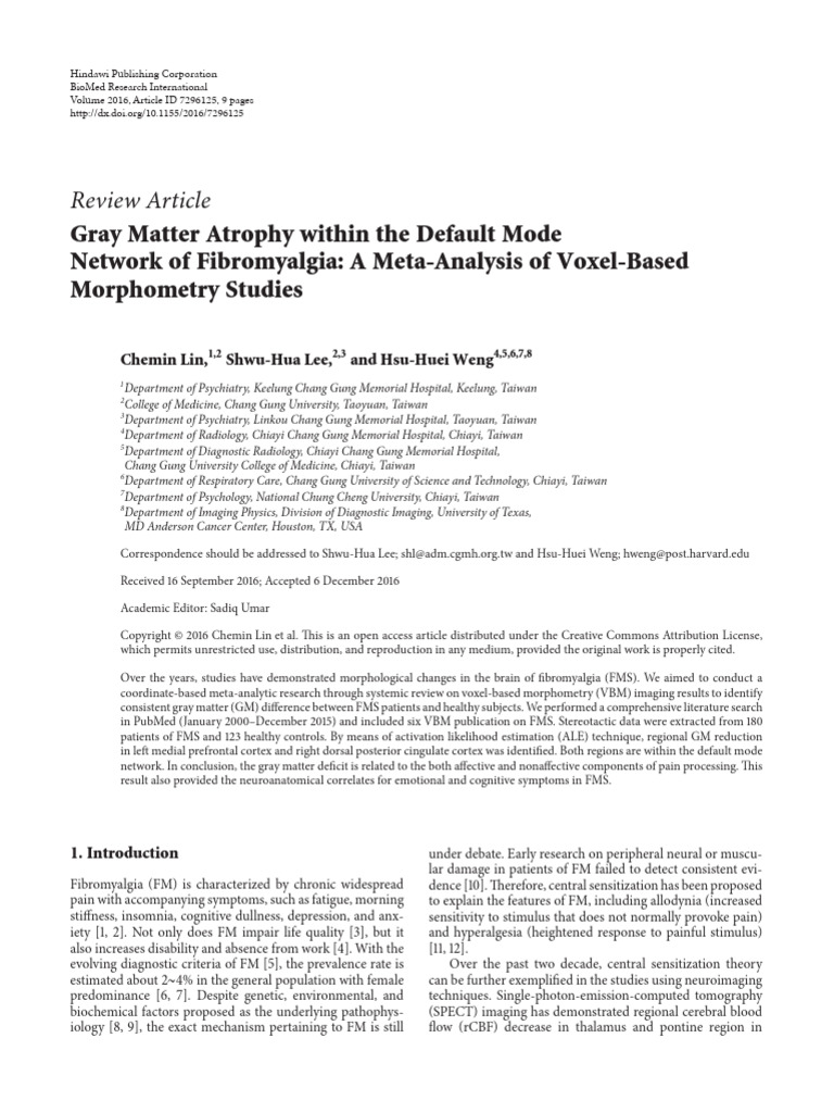 Gray Matter Atrophy Within the Default Mode Network of Fibromyalgia ...