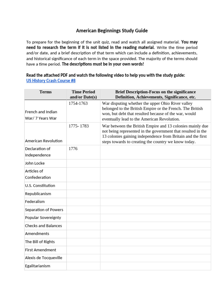 American Beginnings Study Guide | PDF