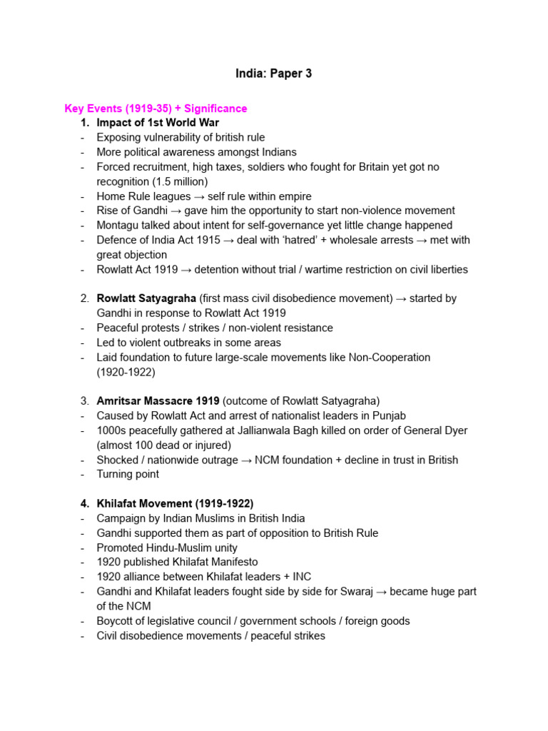 India - Paper 3 - IBDP History Notes | PDF | British Raj | Mahatma Gandhi