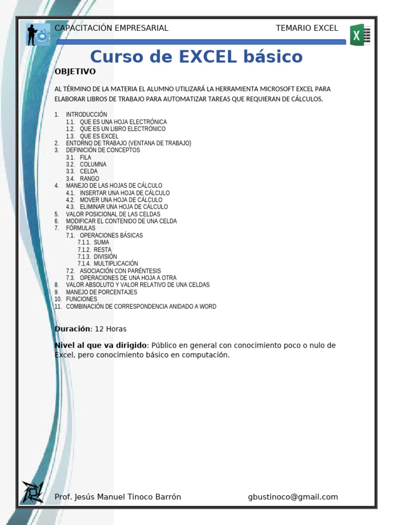 Temario Excel Básico | PDF