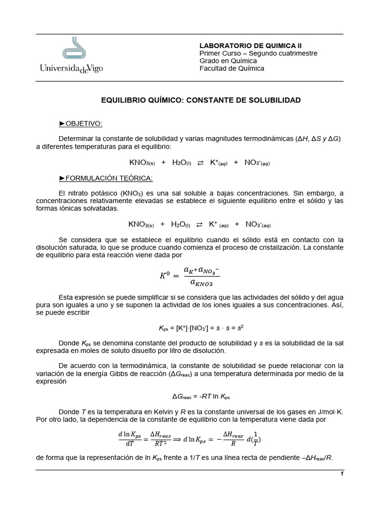 Equilibrio Químico - Constante de Solubilidad | PDF | Solubilidad | Equilibrio químico