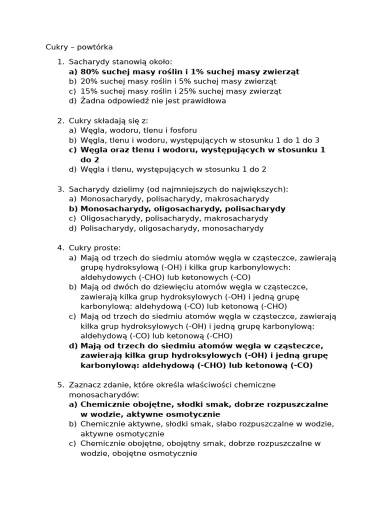Cukry - Pytania Powtórkowe | PDF