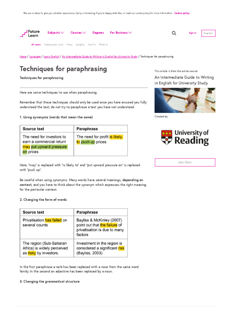 Techniques For Paraphrasing | PDF | Word | English Language