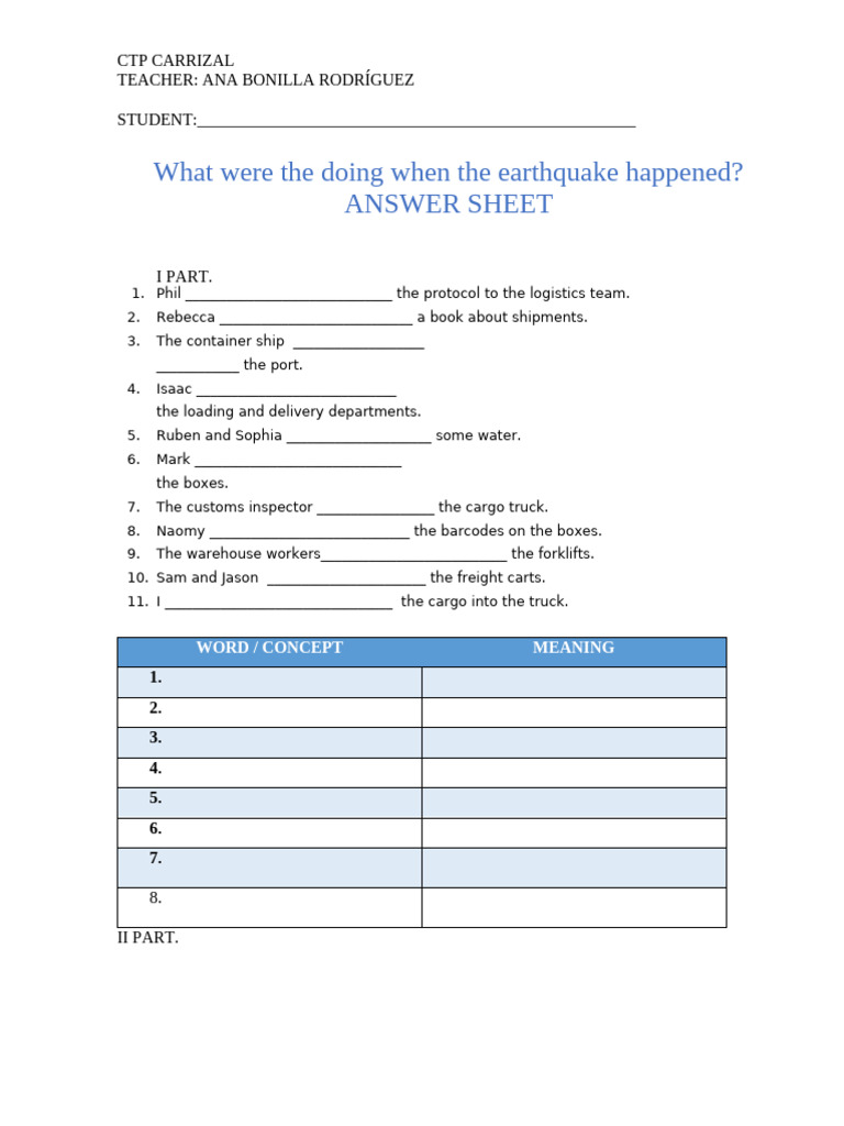 Past Continuous Answer Sheet | PDF