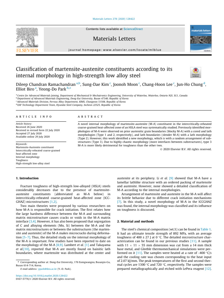 Classification of Martensite-Austenite Constituents - Dileep. | PDF | Fracture | Steel