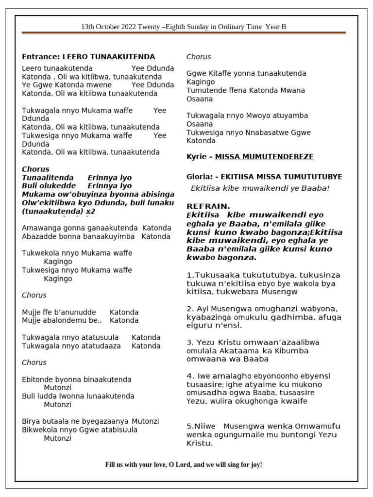 Amajeri: 28th Sunday Mass Year B | PDF | Sacraments | Religious Rituals