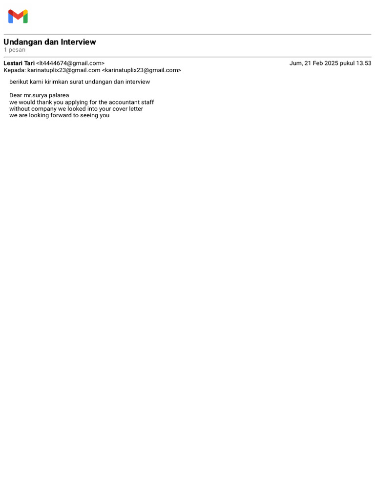 Gmail - Undangan Dan Interview | PDF