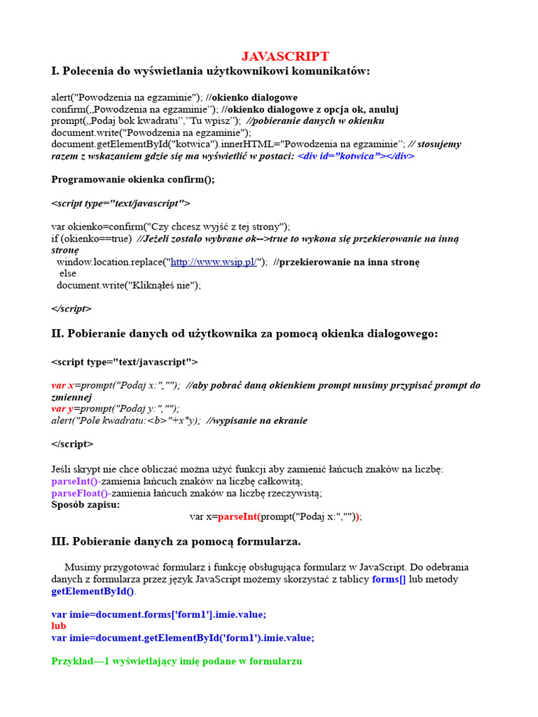 Js Podstawy Do Egzaminu | PDF