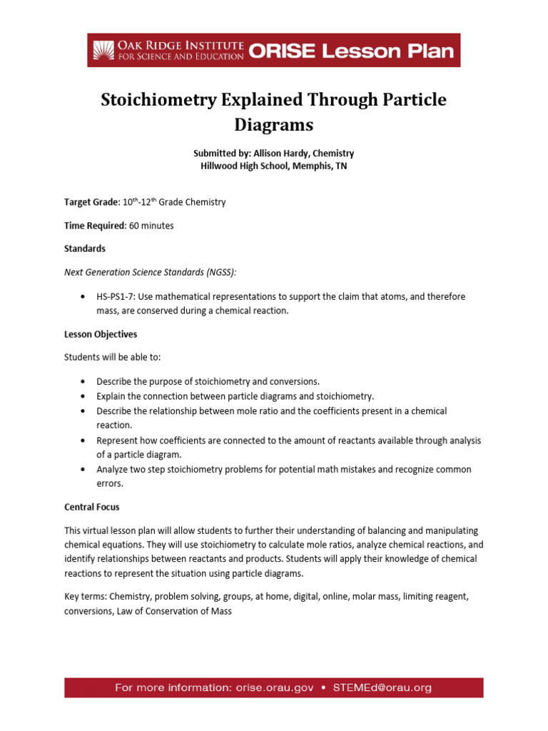 Stoichiometry Explaned Through Particle Diagrams Lesson | PDF ...