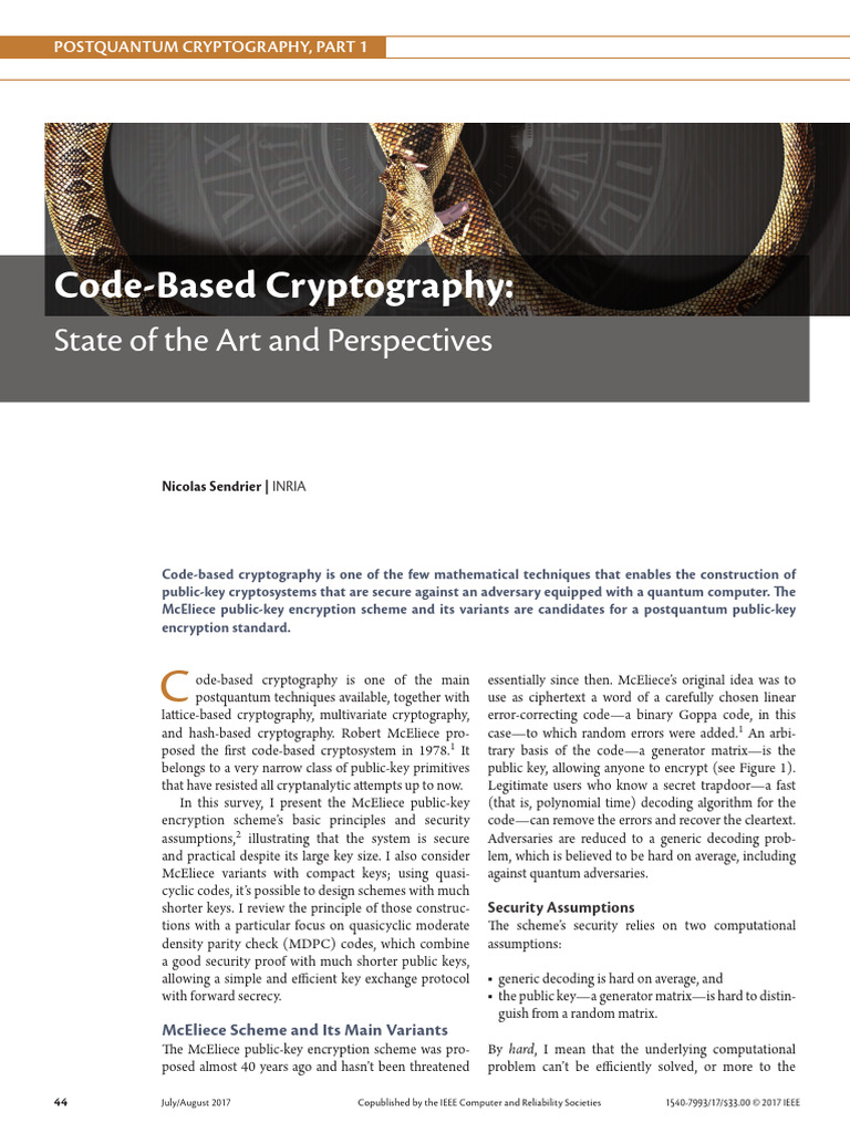 Code Based Cryptography State Of The Art And Perspectives Pdf