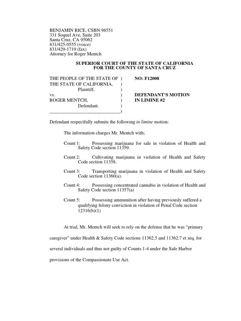 Motion in Limine for Marijuana Case | PDF | Justice | Crime & Violence