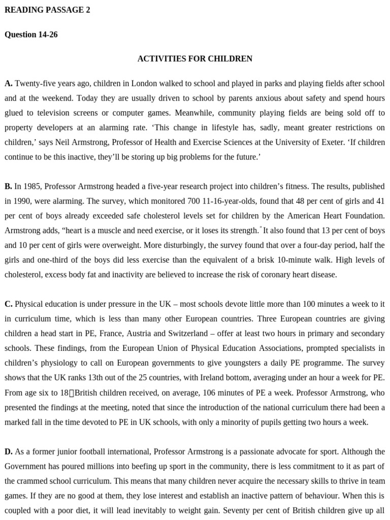 READING PASSAGE 2 (1) | PDF | Physical Education | Physical Fitness