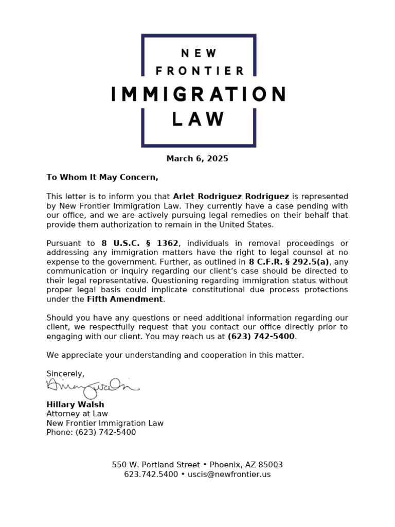 Letter From HW - Signed - ARR | PDF
